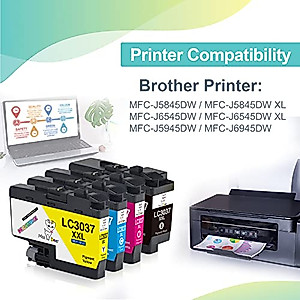 Miss Deer Compatible LC3037 Ink Cartridges High-Yield Replacement for Brother LC 3037 XXL LC-3037XXL LC3037BK for MFC-J6945DW MFC-J6545DW MFC-J5845DW MFC-J5945DW (Black Cyan Yellow Magenta, 4 Packs)