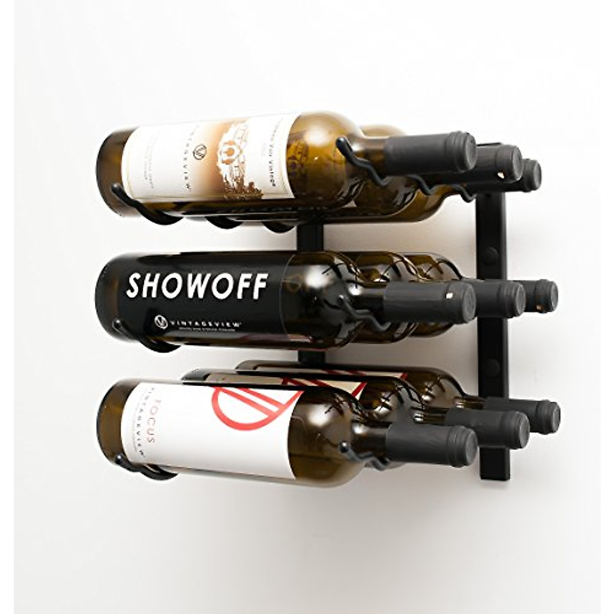 VintageView W Series (1 Ft) - 9 Bottle Wall Mounted Wine Rack (Satin Black) Stylish Modern Wine Storage with Label Forward Design
