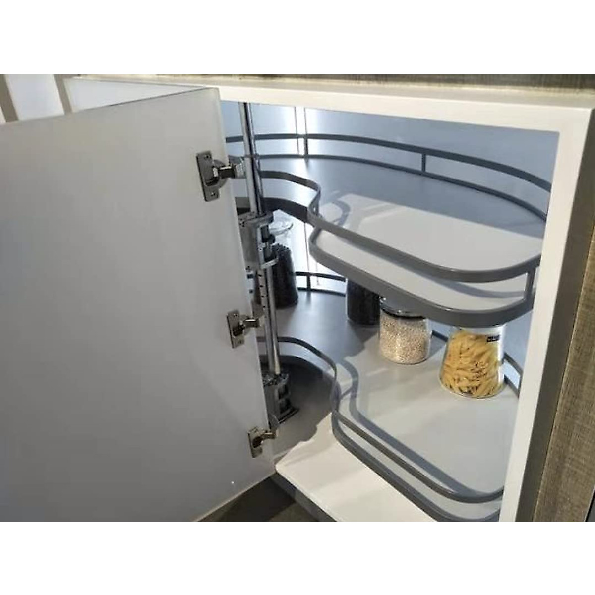 IMEX - Universal Swing Tray for Blind Corner Cabinet | Slide Out Kitchen Storage with Soft Close | 2 Layers of Wooden Trays