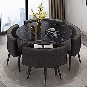 LITFAD 4-Foot Dining Site Table Modern Style Stone Coffee Table 31.5'' Dinette Table Simple Kitchen Table for Home Restaurant Cafe - Black Round, Table Only（Not Including Chairs）
