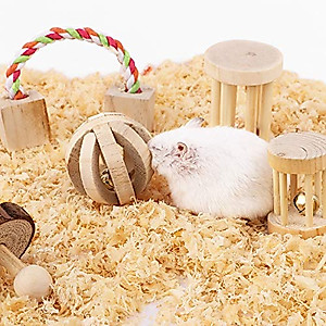 POPETPOP 5PCS Hamster Chew Toys Natural Wooden Play Toy Exercise Bell Roller Teeth Care Molar Toy for Bunny Rabbits Rats Gerbils and Other Small Animals