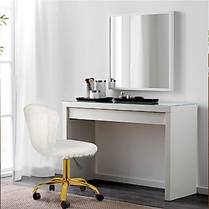 GIA Mid-Back Adjustable Swivel Vanity Chair, Faux Fur White