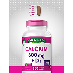 Nature's Truth Calcium 600mg with Vitamin D3 | 250 Tablets | Calcium Carbonate Supplement | Vegetarian, Non-GMO & Gluten Free
