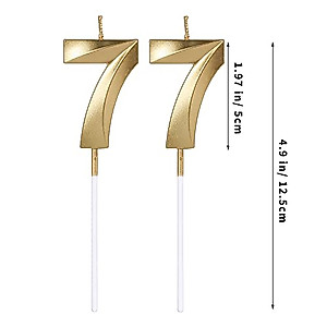 Gold 77th Birthday Candles for Cakes, Number 77 Candle Cake Topper for Party Anniversary Wedding Celebration Decoration