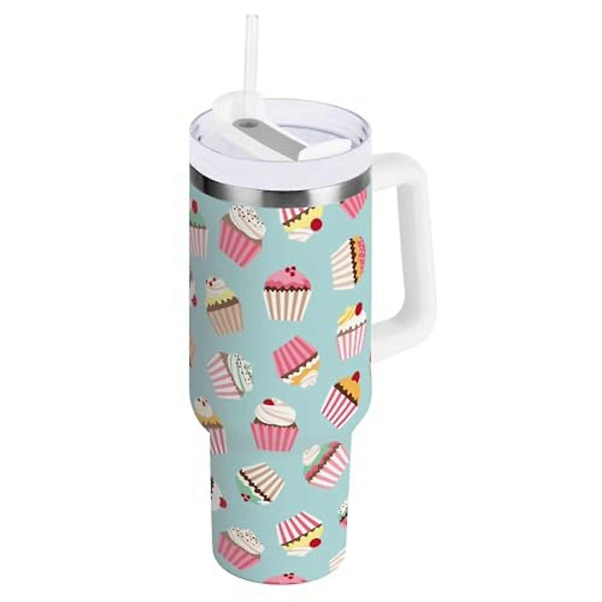 ARGTILDN 30 oz Tumbler Cupcakes Fruit Cherry Insulated Travel Mug with Handle and Straw Lid Stainless Steel Vacuum Coffee Cup Tea Beverage Container Water Bottles for Car Sports office