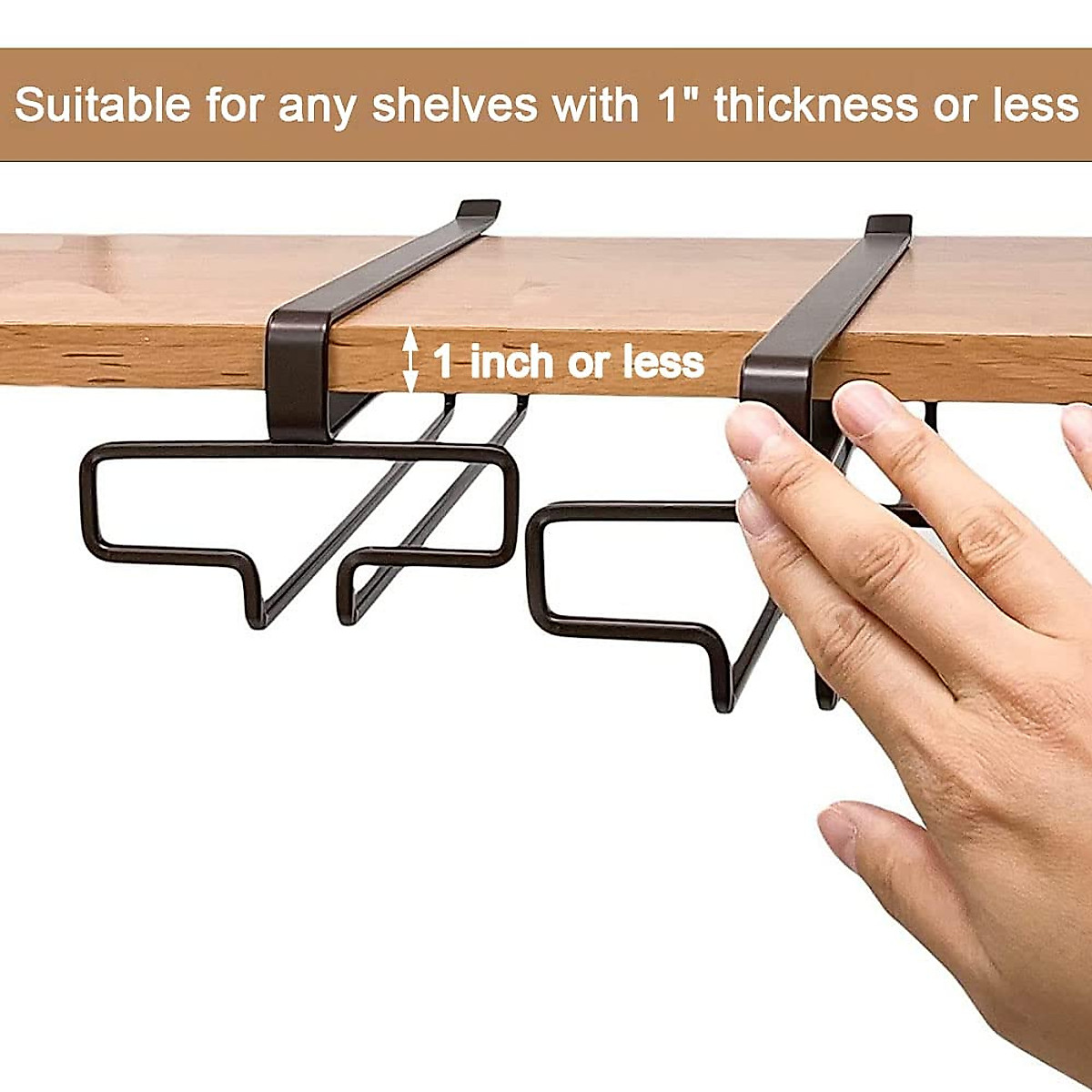 LINFIDITE Wine Glass Holder Stemware Rack Hanger Under Cabinet Wine Glass Rack Kitchen Hanging Glass Storage Rack Organizer,Black