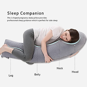 CDORANG Pregnancy Pillow, Full Body Maternity Pillow for Sleeping with Removable Washable Cover, Support for Back, Hips, Legs, Belly for Pregnant Women (Grey)