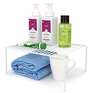 iPEGTOP Set of 2 Kitchen Cupboard Organiser Shelf, Small Size 10.6 x 5.1 Inch Freezer Cabinet Organization Storage Shelf Wire Rack, Steel Metal Shelves for Fridge Pantries Countertops Utensils -White