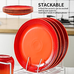 Hasense Dinner Plates, 10 Inch Large Salad Plates for Kitchen, Stoneware Dinnerware Dish Sets, Microwave, Oven, and Dishwasher Safe, Scratch Resistant, Gradient Orange