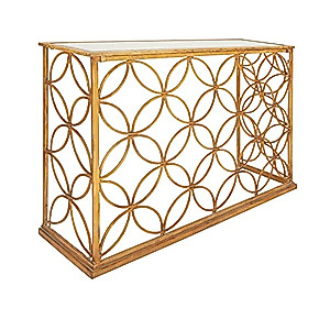 Deco 79 Metal Geometric Console Table with Mirrored Glass Top, 47" x 15" x 32", Gold