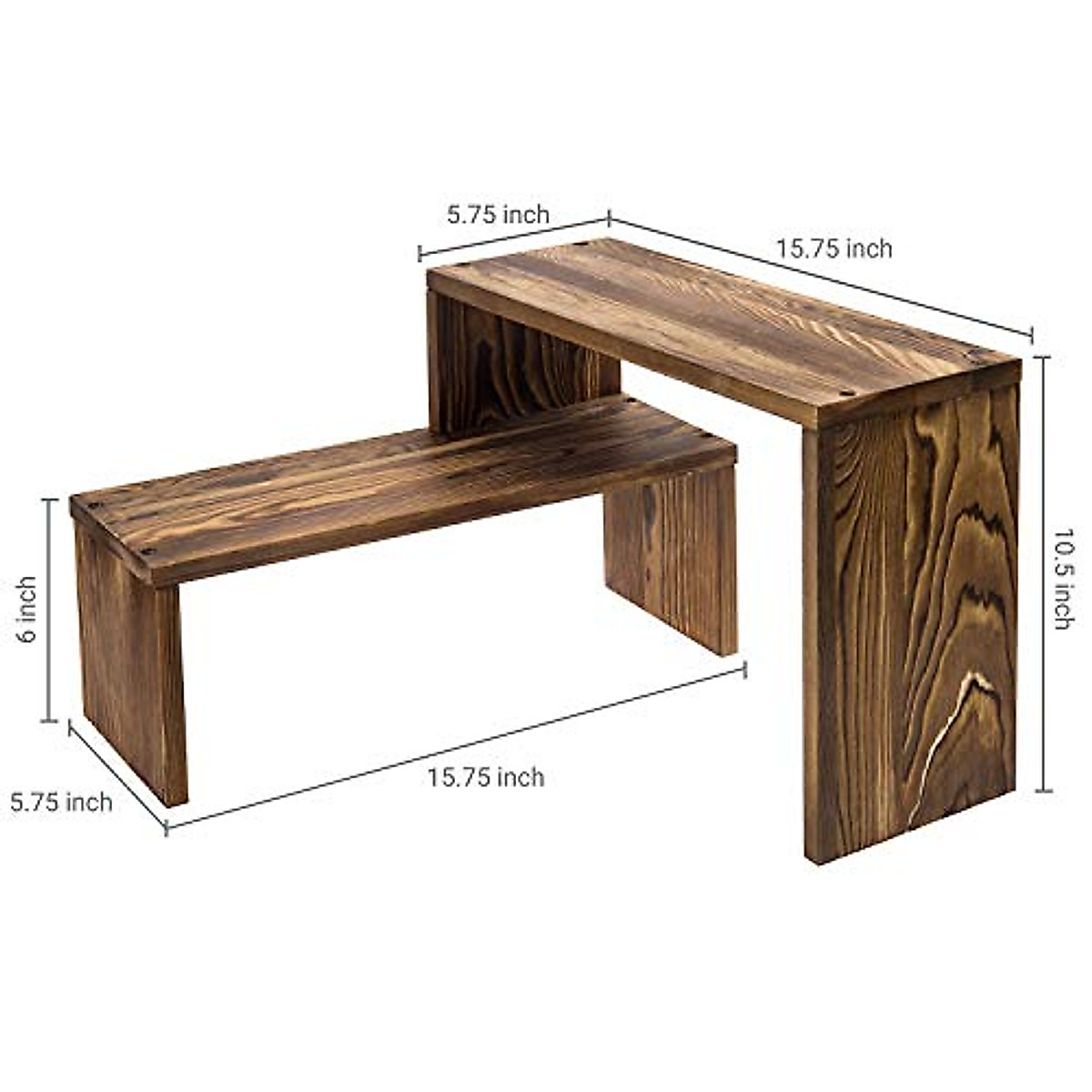 MyGift Kitchen Corner Storage Shelf, Rustic Burnt Solid Wood Countertop Storage Display Shelf, Dorm Desk Bathroom Office Adjustable Shelf Organizer, 2 Piece Set