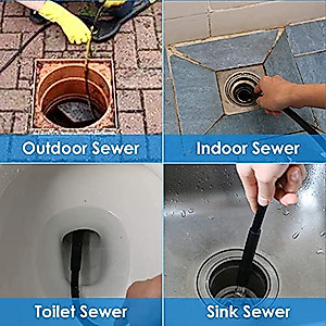 100FT Sewer Jetter Kit for Pressure Washer, 5800PSI Drain Cleaner Hose 1/4 Inch NPT Corner, Rotating and Button Nose Sewer Jetting Drain Jetter Hose Nozzle Pearl Corsage Pin Spanners Waterproof Tape