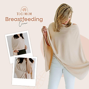 Toci Mom Nursing Cover for Breastfeeding, Full Coverage Breastfeeding Cover, Machine Washable, Breathable and Soft, Wide Neck with Stretch for Easy View, One-Size-Fits-All, Modal Knit (Cream)