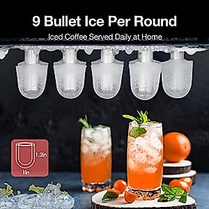 Ice Maker Countertop, Fast Ice Making in 6 Mins 9 Bullet-Shaped Ice, 26.5lbs/24Hrs, Portable Ice Maker Machine with Self-Cleaning, Ice Scoop, Ice Bags and Basket, for Home/Kitchen/Office/Bar/Party