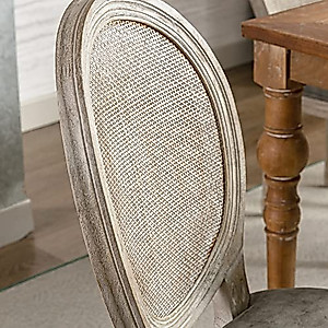 DM Furniture Farmhouse Leather Dining Room Chairs Set of 4 French Dining Chairs with Round Rattan Back French Bistro Chairs for Dining Room/Living Room/Kitchen/Restaurant, Black