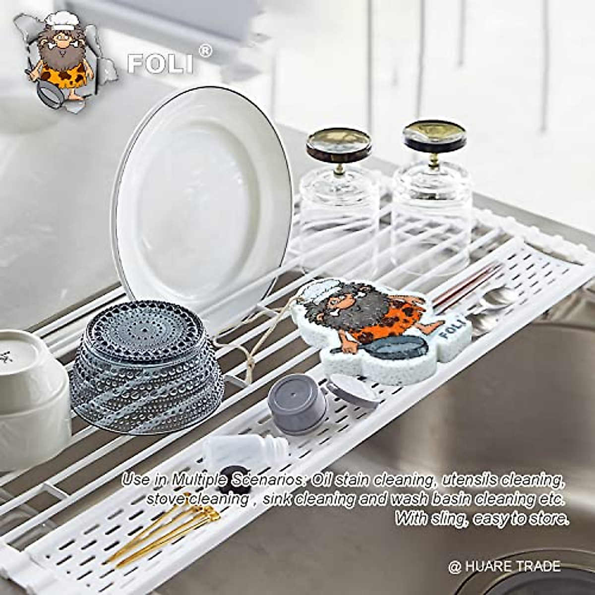 FOLI Hot Pot Lid Handle Mitt,Heat Resistant Pot Knob Grabber Holder, Anti Scald Casserole Pot Lid Knob Cover Hand Protector 2Pack, Wood Pulp Cotton Dish Washing Kitchen Scrubber 2Pack