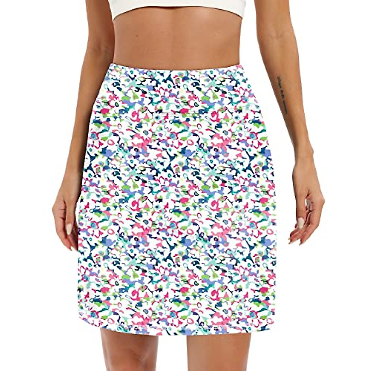 LouKeith Knee Length Skorts Skirts for Women Tennis Skirts Athletic Golf Skorts Casual Workout Skirt with Shorts Pockets Boho Flowers M