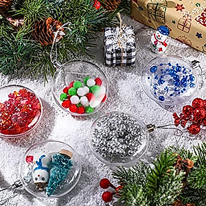 Sawysine 12 Pcs 3.15 Inch Clear Ornaments for Crafts Fillable Christmas Ornament Discs Plastic Balls Flat Oval DIY Transparent Wedding Birthday Party Decor, Silver