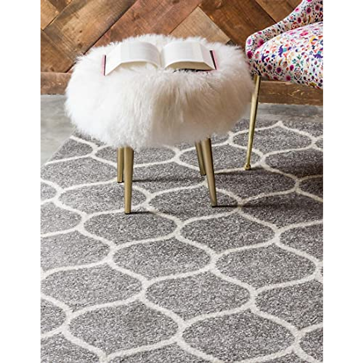 Unique Loom Trellis Frieze Collection Area Rug - Rounded (8' x 10', Light Gray/ Ivory)
