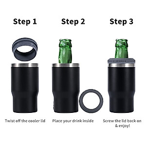 FAMKX 14oz 4 in 1 Stainless Steel Can Cooler Beer Bottle Insulator With 2 Lids, Double walled insulated Thermocooler &Travel Mug Holder Keeping Your Bevearge Cold (Olive green)