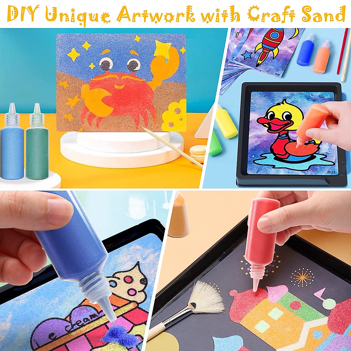 MIKIMIQI 6 Pcs Art Sand, Craft Sand Kit 1.25oz Bottles Sand Arts and Crafts Kit DIY Sand Painting Decorative Sand Vase Glass Sand Scenic Sand Wedding Sand for Decorations (Gold)