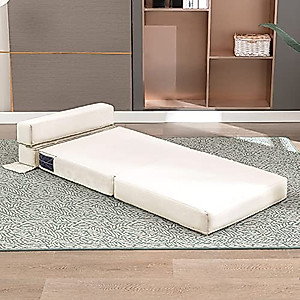 Mjkone Folding Futon Sofa Bed, Modern Convertible Couch for Compact Living Room Office Apartment Space, Modular Sectional Sofa for Resting Camping- Single, Beige