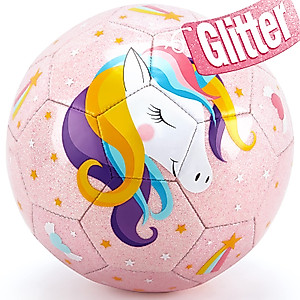 hahaland Size 3 Soccer Ball for Kids with Pump & Mesh Bag - Glitter Unicorns Soccer Ball Gifts for Girls 3 Year Old -Sports & Outdoor Play Toys for Baby Girls Boys Ages 2 3 4 5 6 7 8