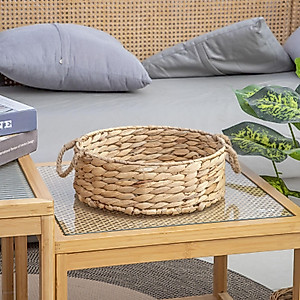 YRLSOTGE Water Hyacinth Storage Baskets, Decorative Baskets for Organizing with Double Handles-Wicker Baskets for Shelves,Round Wicker Baskets -Store Make-Up Accessories, Paper Towel,1 Pack.