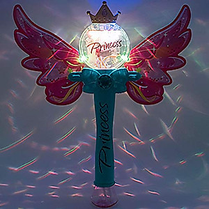 Liberty Imports Fairy Princess Bubble Wand Blower | Kids Magic Light Up Toy Automatic Handheld Bubble Machine Blowing Play Set with Solution for Girls