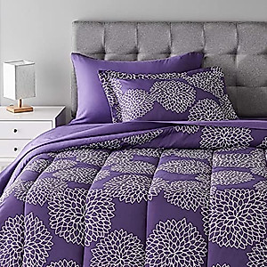 Amazon Basics Lightweight Microfiber Bed-in-a-Bag Comforter 5-Piece Bedding Set, Twin/Twin XL, Purple Floral