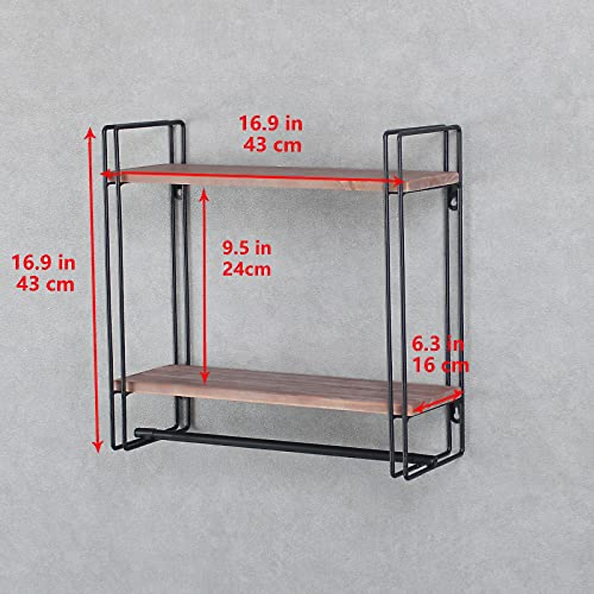 Industrial Bathroom Shelves with Towel Bar,24 inch Rustic Racks for Bathroom,2 Layers Farmhouse Rack Over Toilet,Pipe Wall Mounted,Home Decor Floating Holder (Gray)