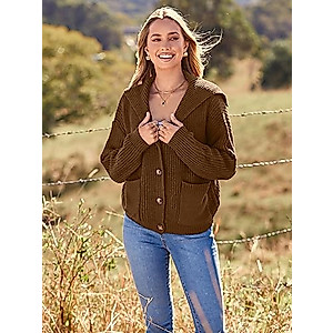 PRETTYGARDEN Women’s Cardigan Button Down Long Sleeve Open Front Short Loose Knit 2024 Fall Sweaters with Pockets Black
