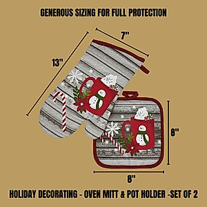 Elrene Home Fashions Jolly Holiday Cocoa and Candy Cane Holiday Oven Mitt and Pot Holder Gift Set of 2, 100% Cotton