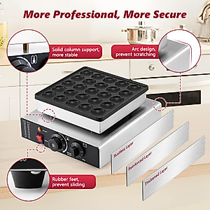 LANUEVA Mini Dutch Pancake Maker with Recipe, 25pcs 1.8" Electric Pancake Maker Baker Machine Non-Stick Coating, Stainless Steel, Fast Heating, Home & Commercial Use (110V)