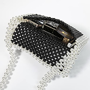 YUSHINY Women Acrylic Beaded Elegant Black and White Shoulderbag Evening Bag for Evening Party (Black&White)
