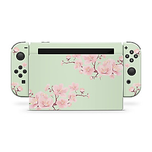 TACKY DESIGN Japanese Cherry Blossom Skin Compatible with Nintendo Switch Skin, Beige Color Skin Compatible with Nintendo Switch Skin, Vinyl 3m Sticker, Full wrap Cover (Mint Green)