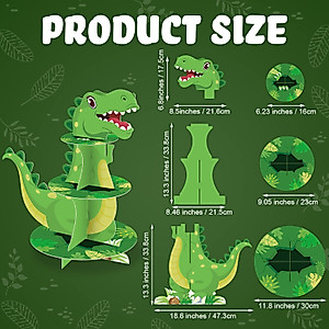 Censen 3 Tier Dinosaur Cupcake Stand Party Decorations Dinosaur Theme Cupcake Holder Decorations Dinosaur Dessert Tower for Kids Dinosaur Jungle Theme Party Birthday Supplies (Lovely)