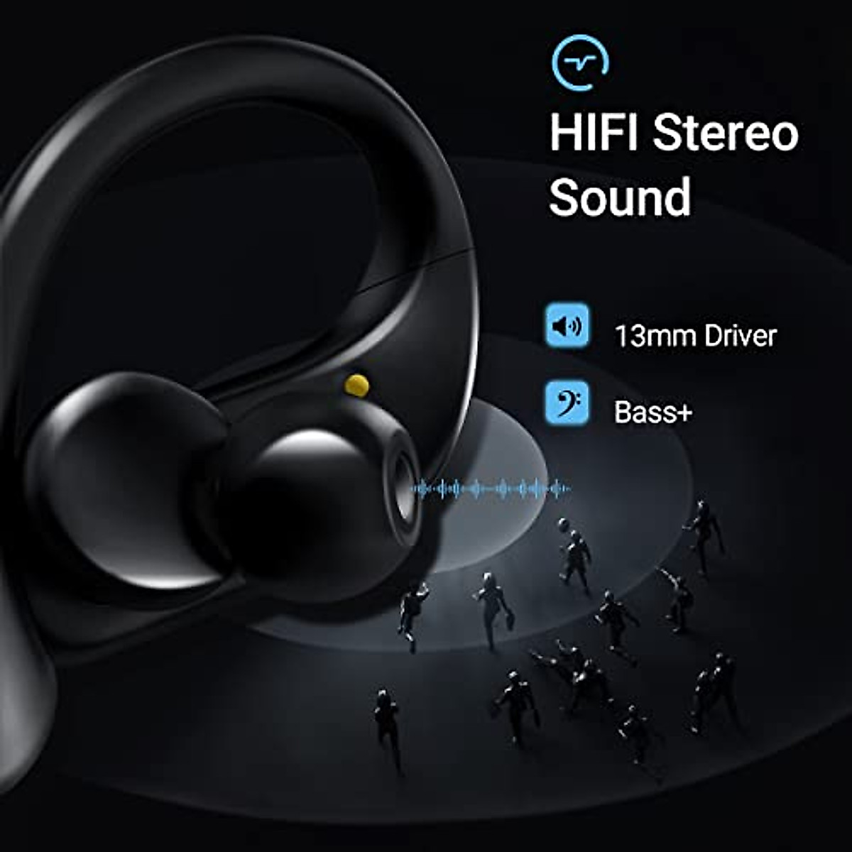 Deeprio Bluetooth Headphones 25H Play Back Stereo Sound Earphones in Ear IPX5 Waterproof with Microphone Over Ear Earbuds for Sports Running Workout Black
