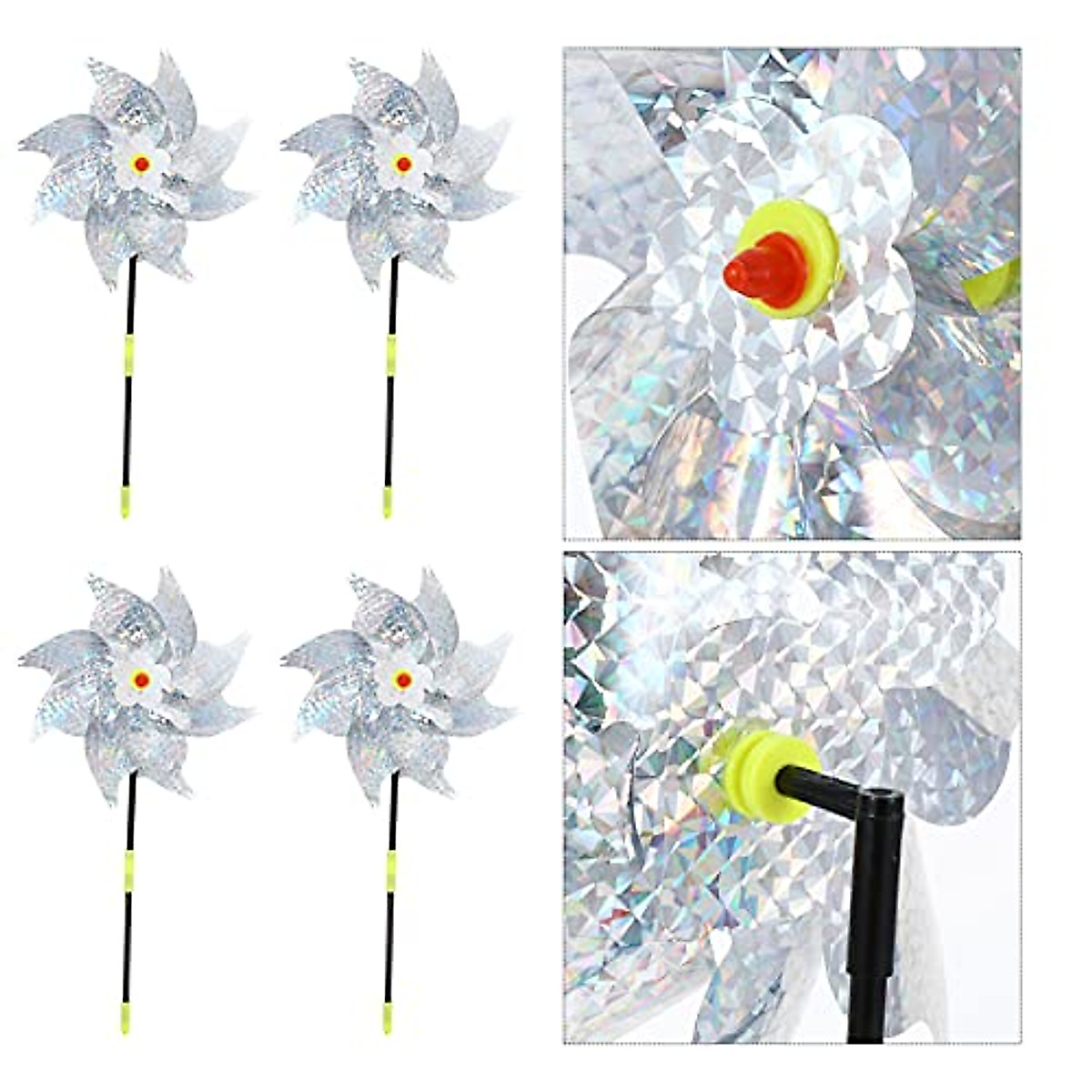 generic 4 Pcs Anti- bird Reflective Pinwheels Radiant Bird Blinder Bird Deterrent Garden Spinner Effectively Keep Birds Away for Yard Garden Farm