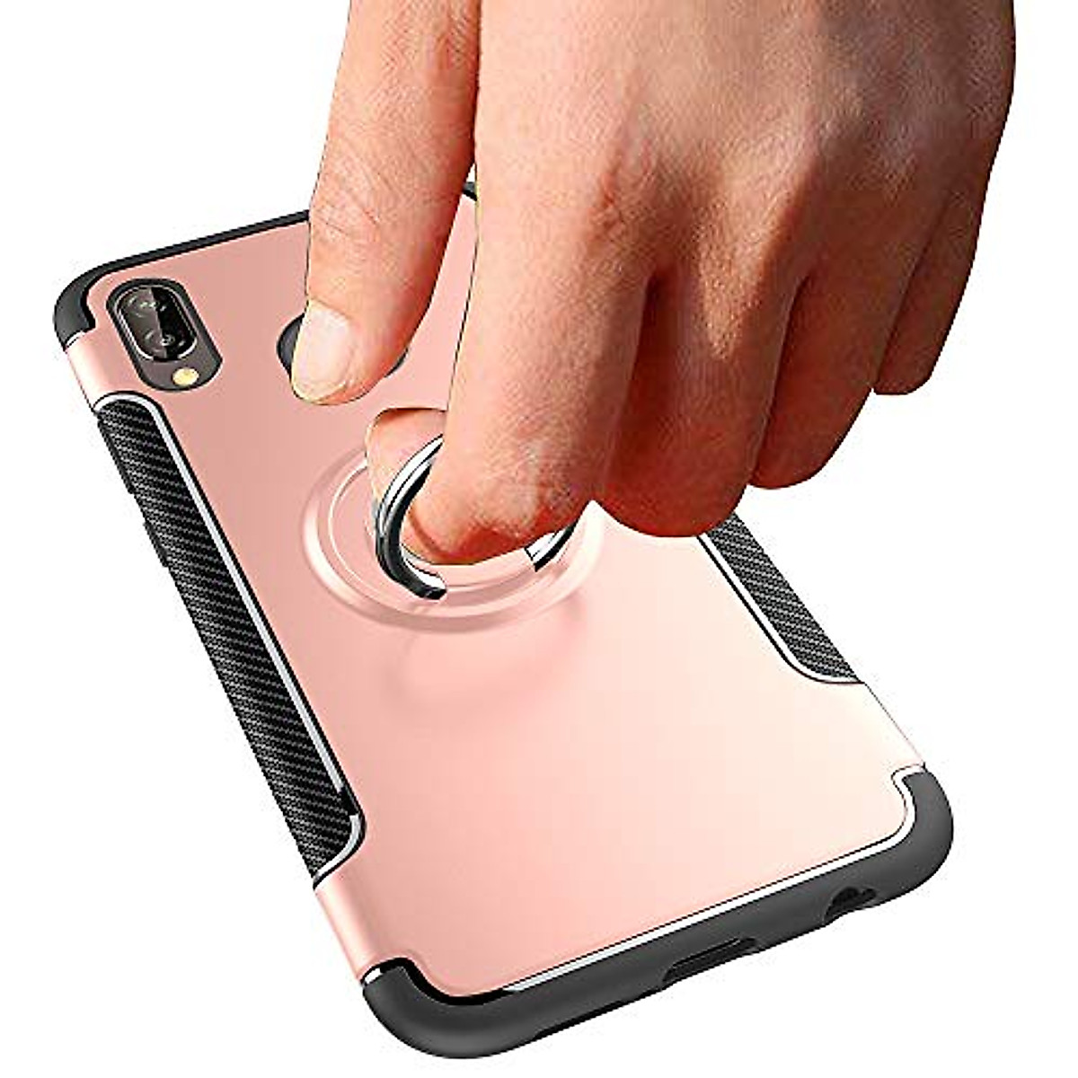 Phone Case for Huawei P20 Lite with Tempered Glass Screen Protector Cover and Magnetic Stand Ring Holder Slim Hybrid Hard Cell Accessories Kickstand Huwai P20lite P 20 Haweii Nova 3E Cases Rose Gold