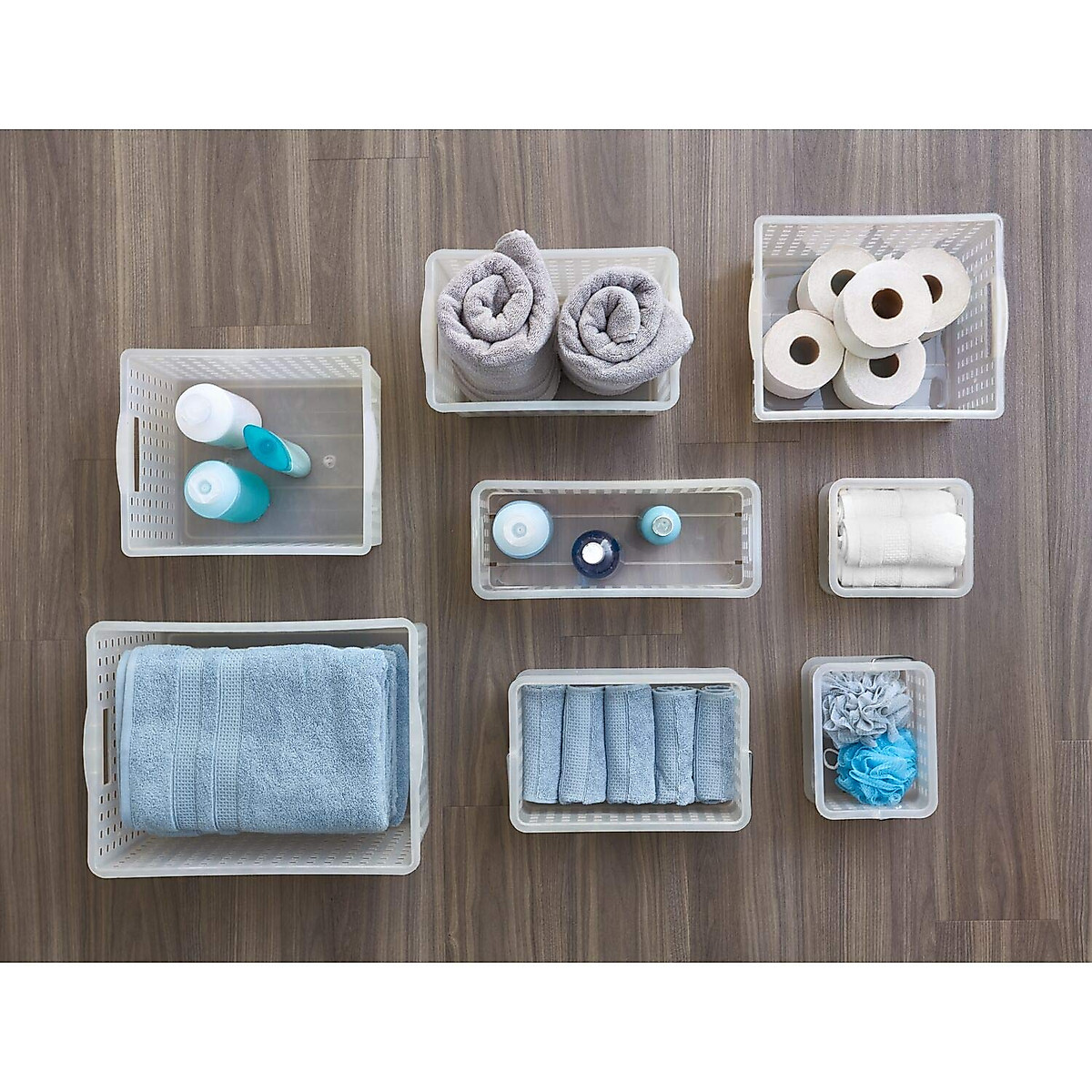 iDesign Modulon X/6 BPA-Free Recycled Plastic Large Stackable Basket, 11.2" x 14.3" x 8.1", Frost