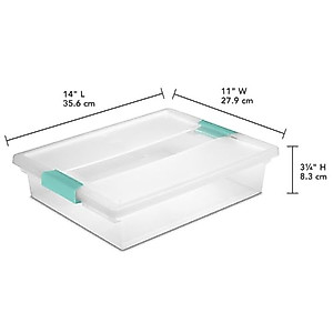 Sterilite Clip Box, Stackable Small Storage Bin with Latching Lid, Plastic Container to Organize Office, Crafts, Clear Base and Lid, Large, 1-Pack
