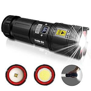 MAXME100® Dual Head Long Throw Flashlight, Flashlight High Lumens, Rechargeable, Super Bright, Powerful, Heavy Duty Long Lasting Flashlight for Outdoor Activity & Emergency Use