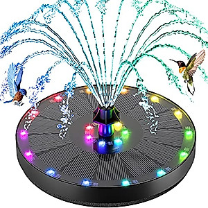GAIZERL Solar Fountain Glass Panel and 3.5W Solar Water Fountain with 21 LED Lights, Solar Fountain Pump for Bird Bath with 4 DIY Stickers & 7 Nozzles for Garden Outdoor