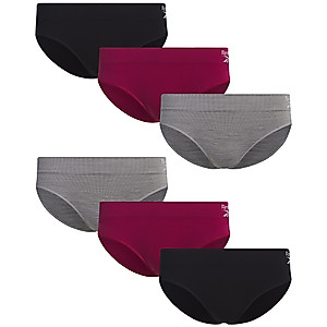 Reebok Women's Bikinis - 6 Pack Microfiber Seamless Womens Bikini Panties - Breathable Underwear for Women (S-XL), Size X-Large, Black/Anemone/Light Grey Melange