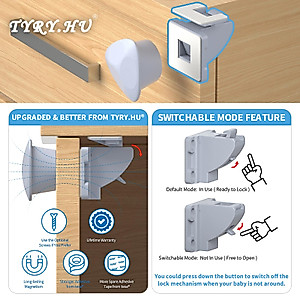 TYRY.HU Magnetic Cabinet Locks for Children Proofing;Invisible Child Safety Cupboard Lock Set for Cabinet and Drawer to Protect Baby Kids Home Safety (2 Locks and 1 Key)