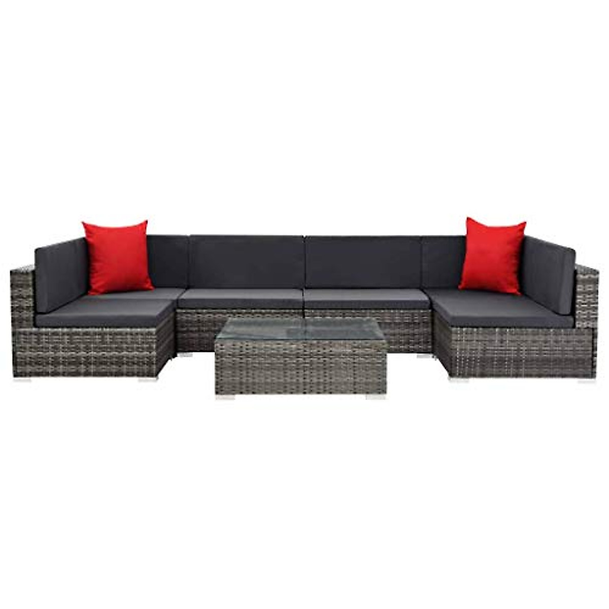 vidaXL 7 Piece Garden Lounge Set with Cushions Poly Rattan Gray