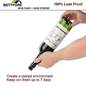 BETTFOR Wine Saver Pump with 4 Vacuum Wine Stoppers, Wine Bottle Stoppers with Food Grade Silicone Leak proof Keep Fresh Suitable for All Standard Wine Bottles