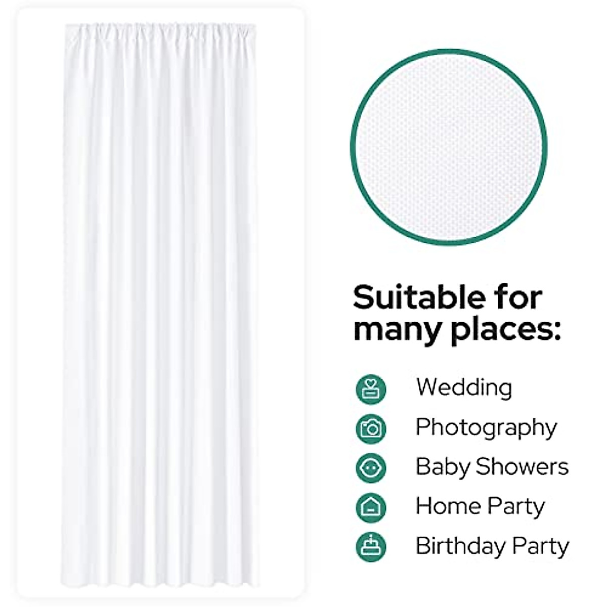 HOMEIDEAS White Backdrop Curtains for Parties, Wrinkle Free Polyester Photography Backdrop Drapes for Wedding Birthday Decorations, 5ft x10ft Set of 2 Panels