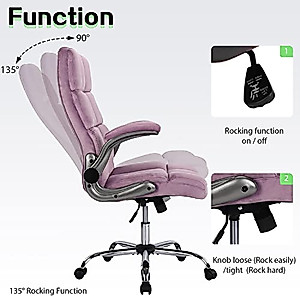 KCREAM High Back Fabric Home Office Chair with Swivel, Executive Computer Desk Chair with Adjustable Back Tilt and Flip-up Armrest, Comfy Thick Padding Ergonomic Office Chair (9327-Purple)